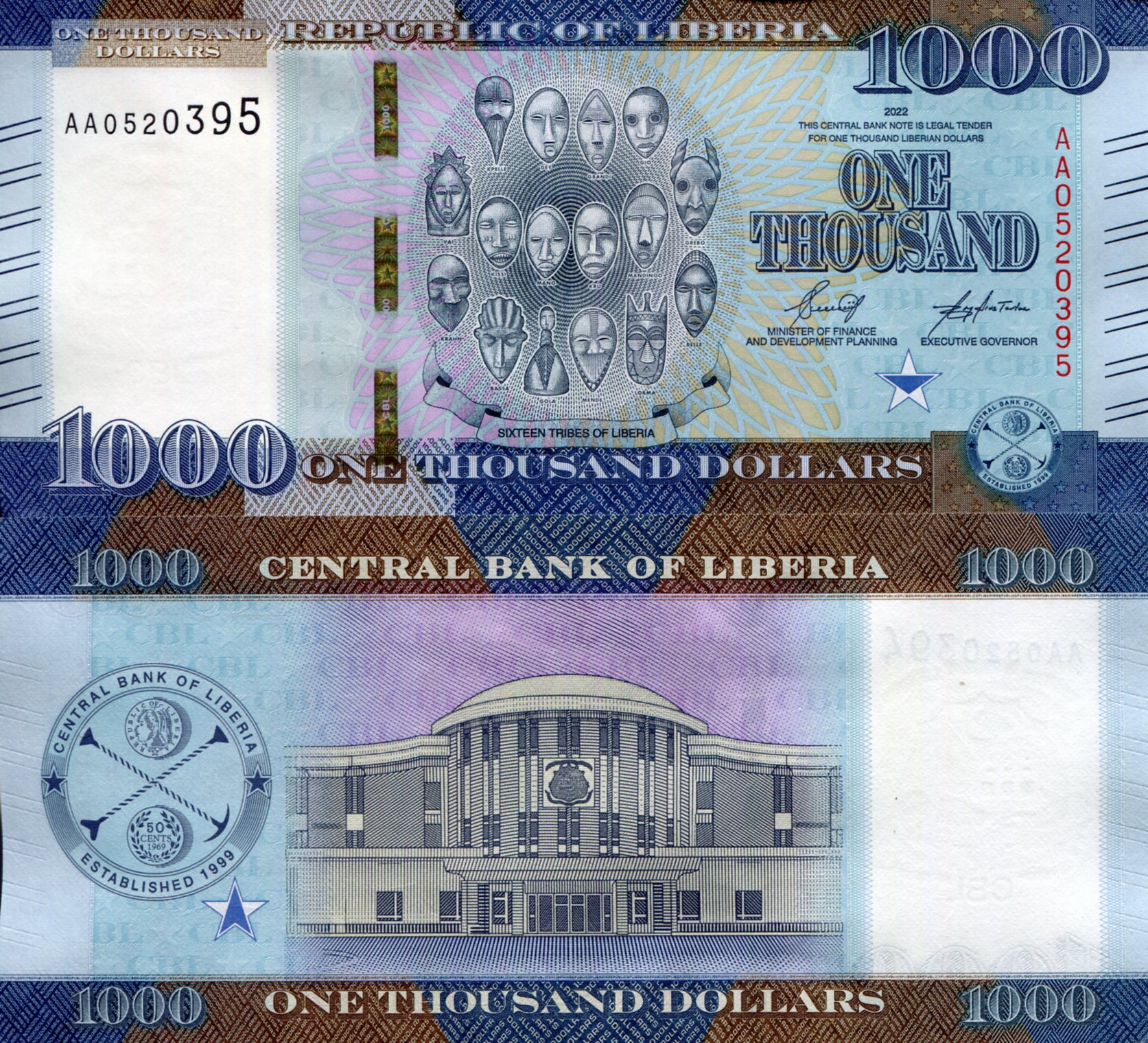 RWM | Liberia 1,000 Dollars UNC pick #: New